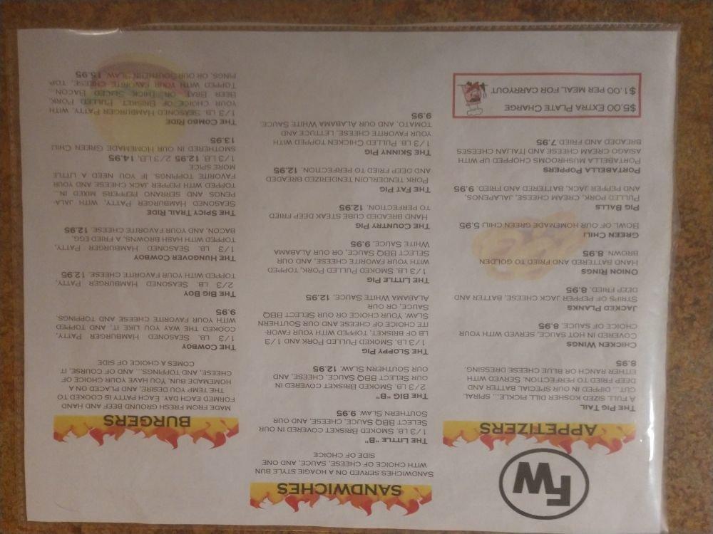Menu at Firewater Smokehouse Grill BBQ, Sheridan