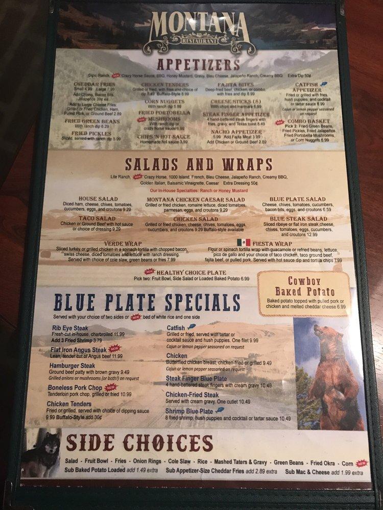 Menu at Montana Restaurant, Weatherford