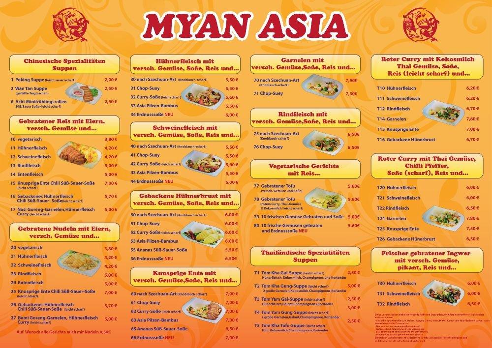 Menu at Myan Asia Imbiss restaurant, Rostock