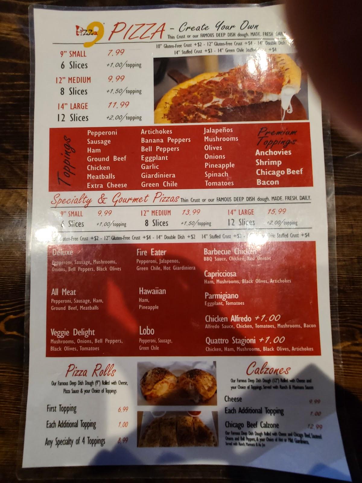 Menu at Pizza 9 Grants pizzeria, Grants