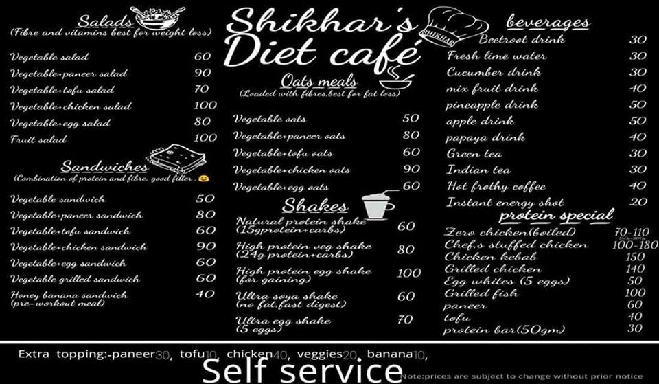 Menu at Shikhar's diet cafe golds gym kharar, Kharar