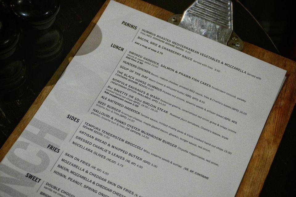 Menu at The Black Horse pub & bar, Norwich
