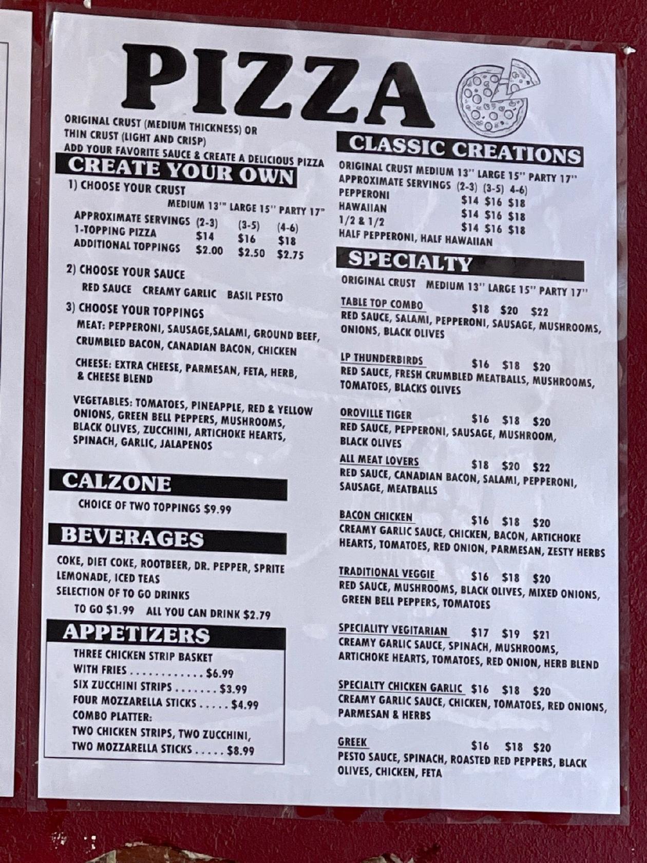 Menu at The Italian Kitchen restaurant, Oroville, Huntoon St