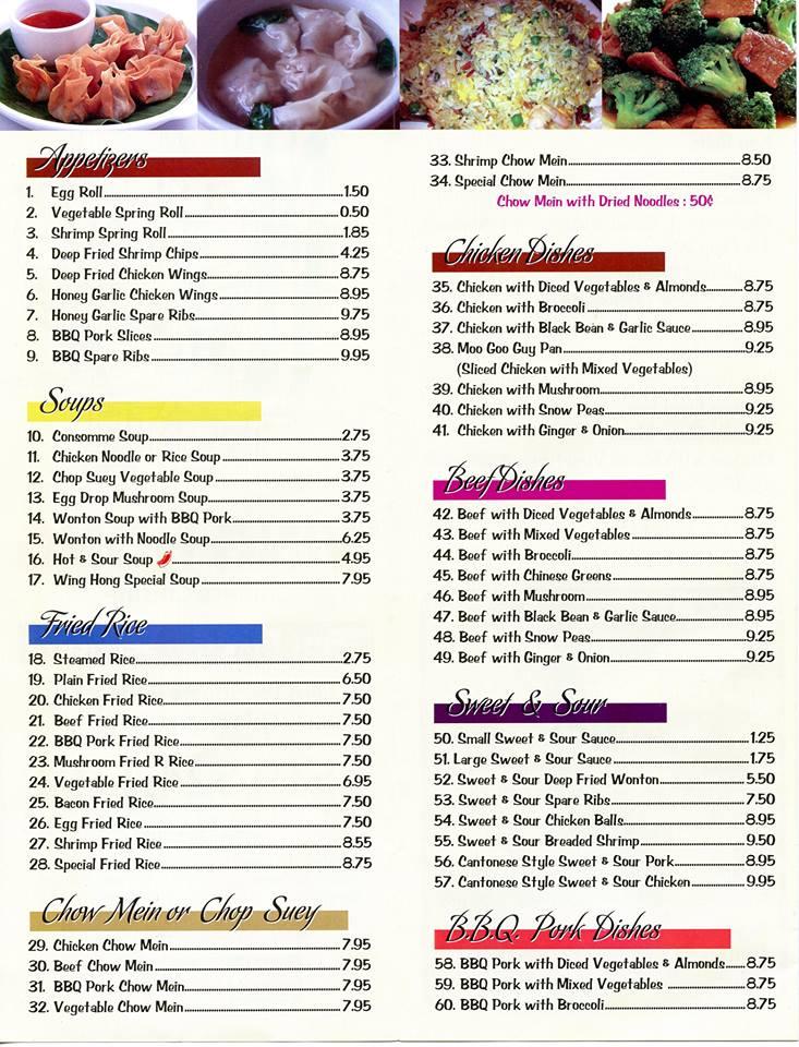 Menu at Wing Hong Restaurant, Goderich