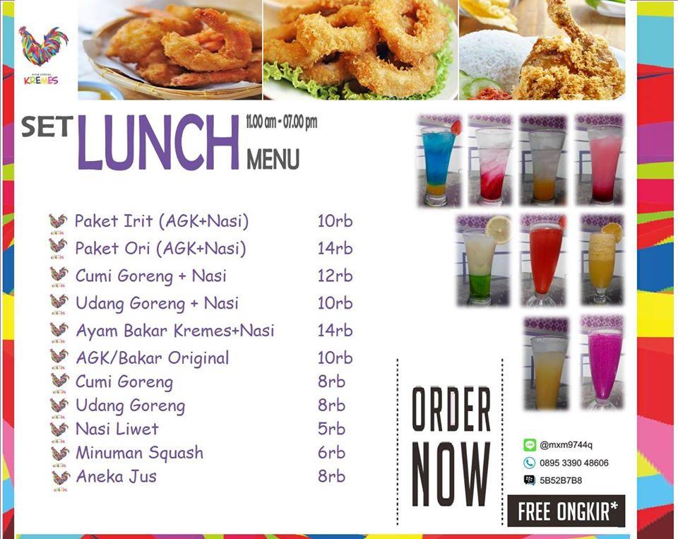 Menu at Ayam Goreng Kremes restaurant, Cilegon