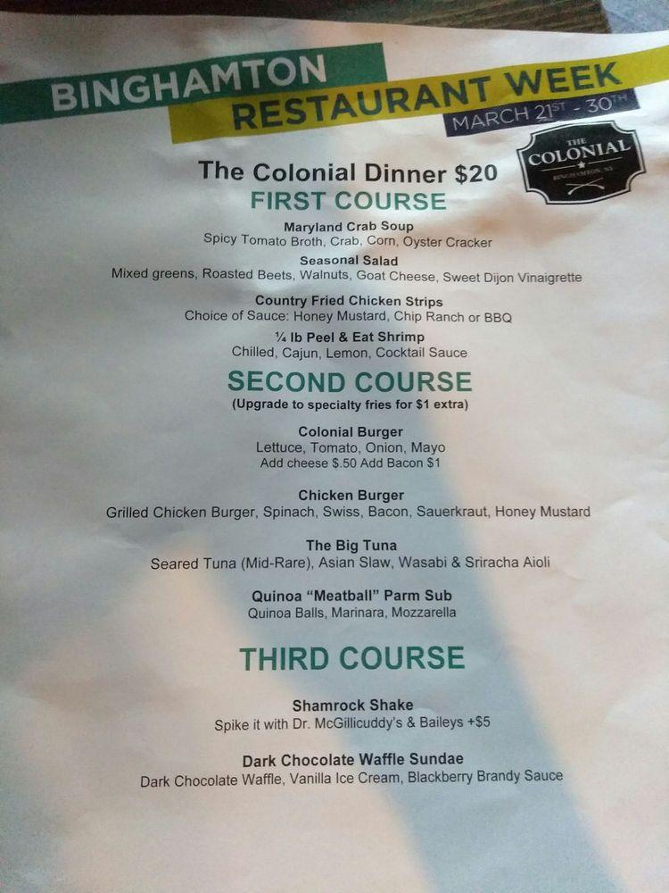Menu at Colonial pub & bar, Binghamton