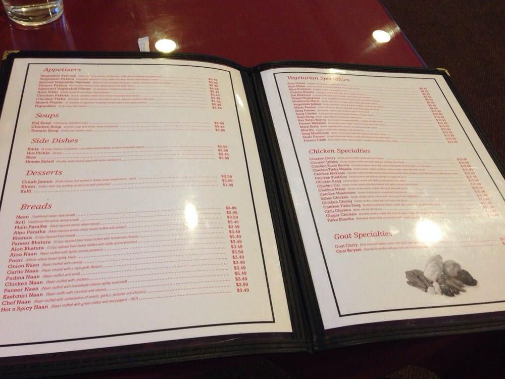 Menu at Delhi Palace Indian Cuisine restaurant, Cincinnati