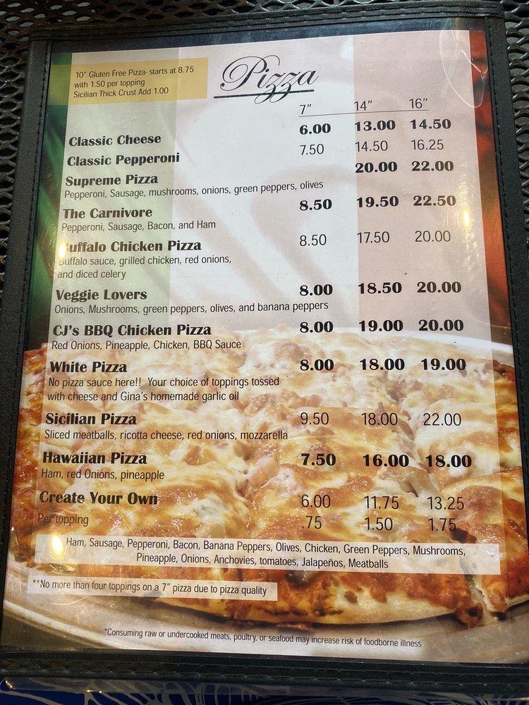 Menu at Gina's Italian Kitchen & Tavern restaurant, Hamilton