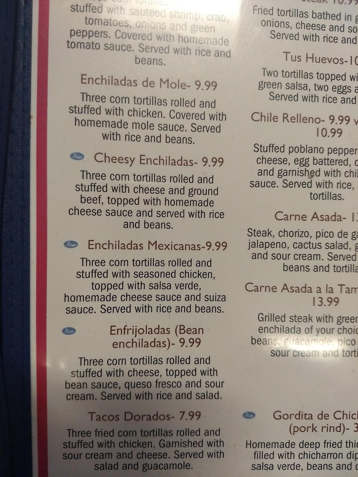 Menu at Gloria's Mexican Restaurant, Madison