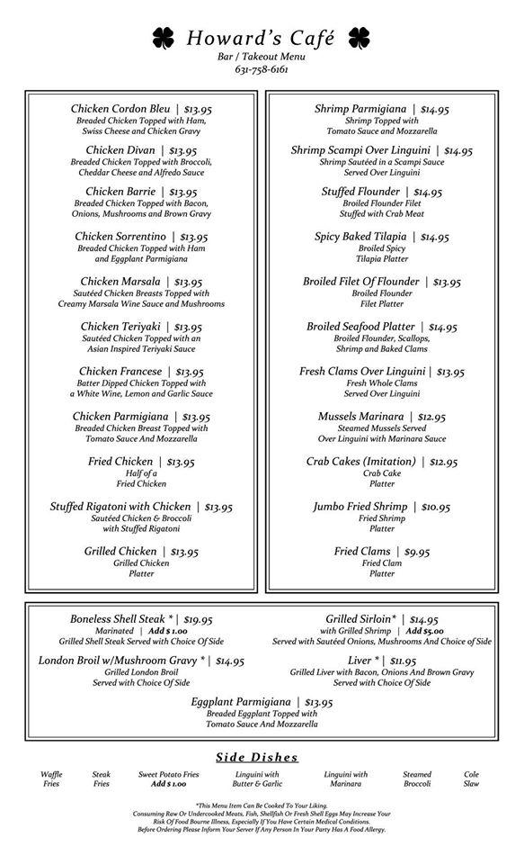 Menu at Howard's Cafe, Patchogue