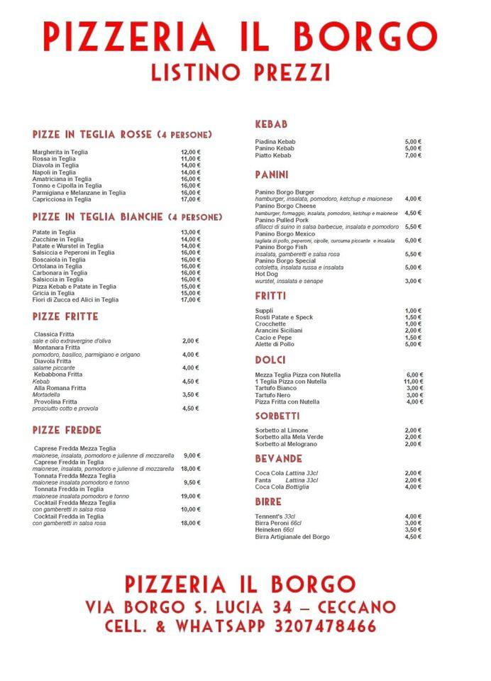 Menu da Il Borgo Pizzeria, Ceccano