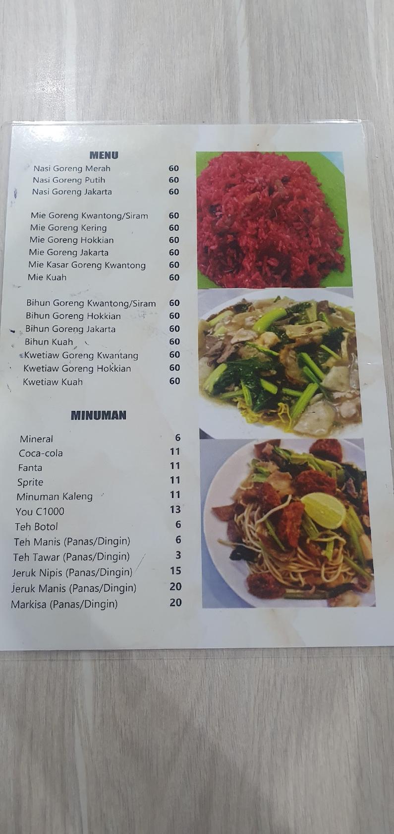 Menu at Kios Irian Timor restaurant, Makassar