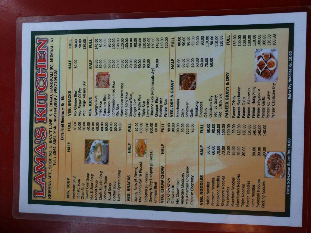 Menu at Lamas Corner Hotel, Mumbai, Krishna Apt.