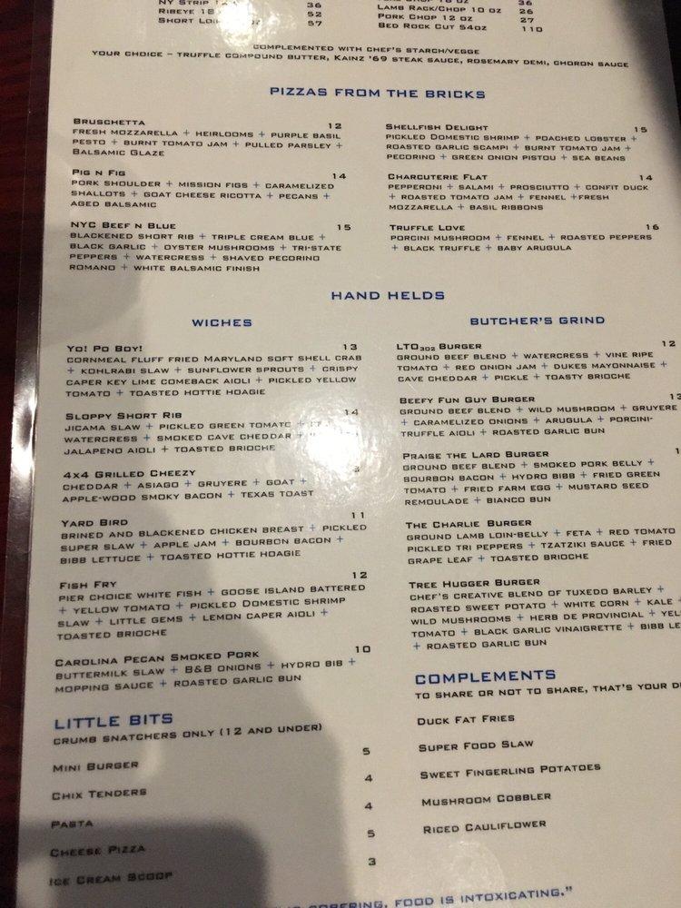 Menu at Ocean 302 steakhouse, Melbourne Beach