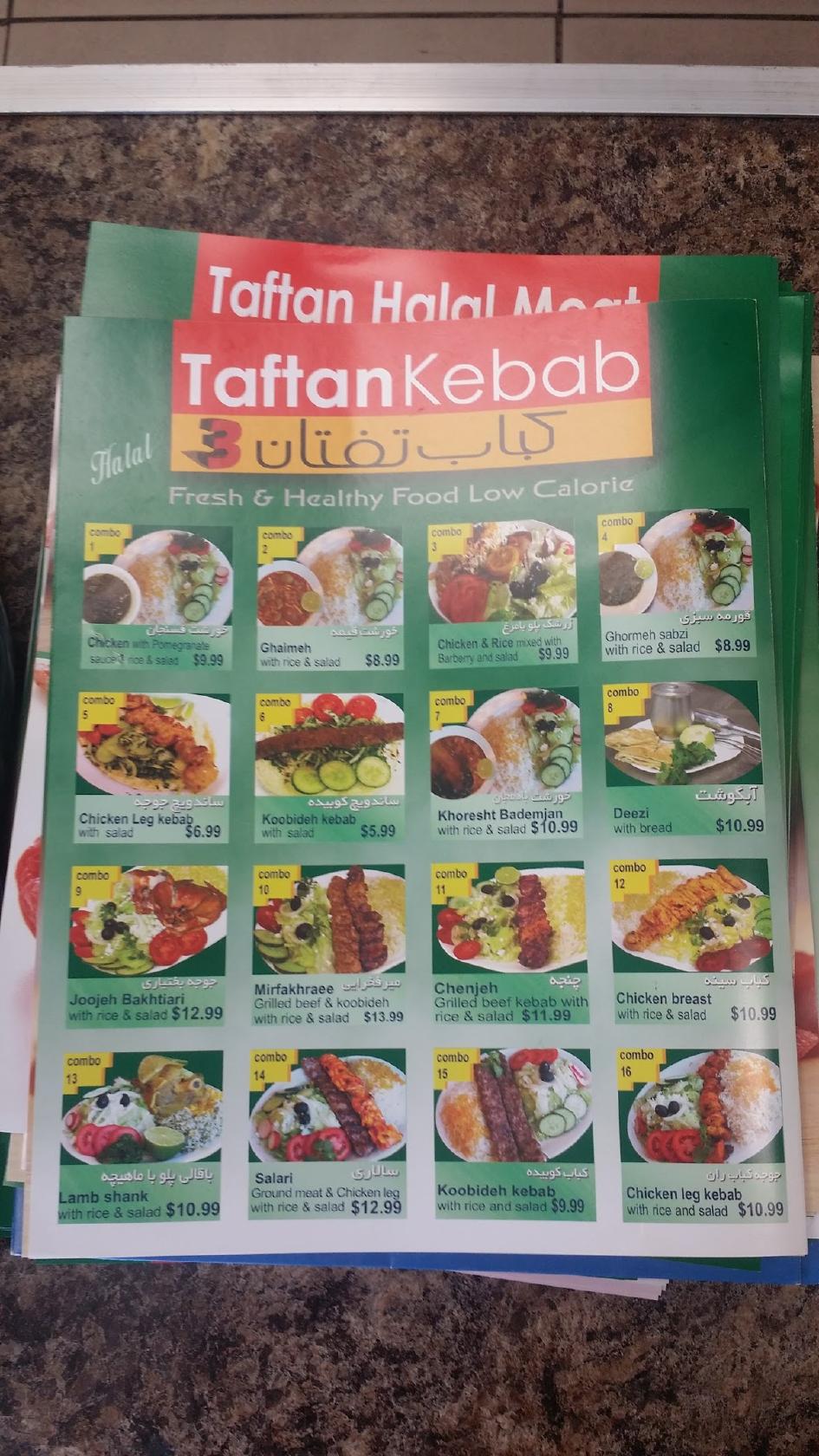 Menu at Taftan Kebob restaurant, Richmond Hill, Yonge St