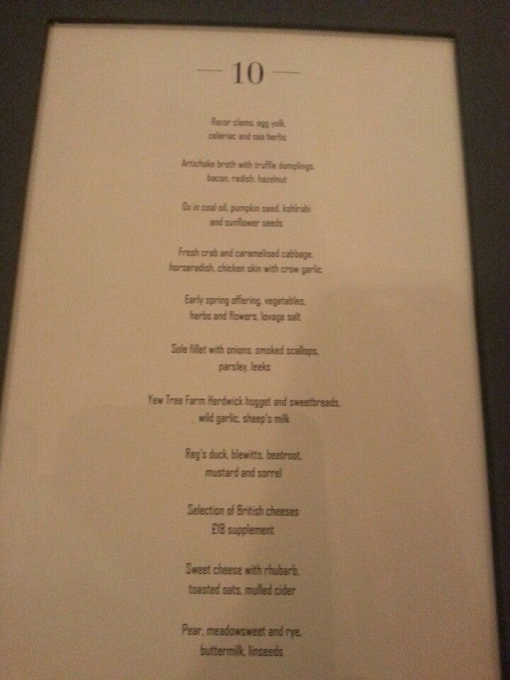Menu at The Midland restaurant, Manchester