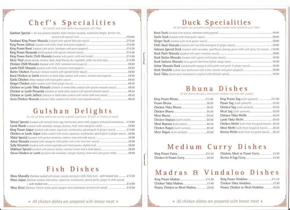Menu at The Gulshan Brasserie (Shrivenham) restaurant, Shrivenham