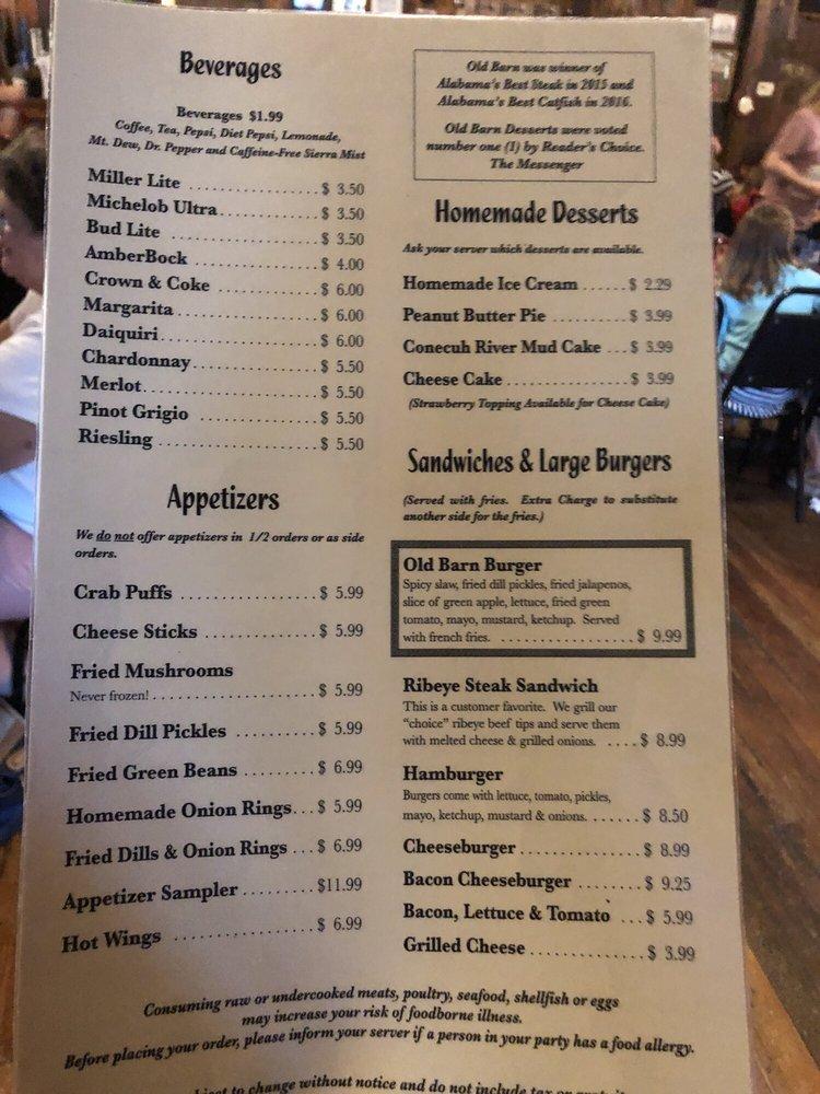 Menu at The Old Barn Restaurant, Goshen, County Rd 2243