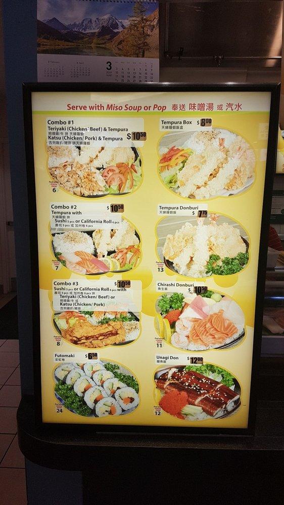 Menu at Yanagi Sushi restaurant, Markham