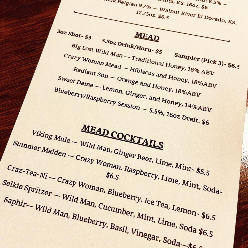 Menu at Big Lost Meadery, Gillette