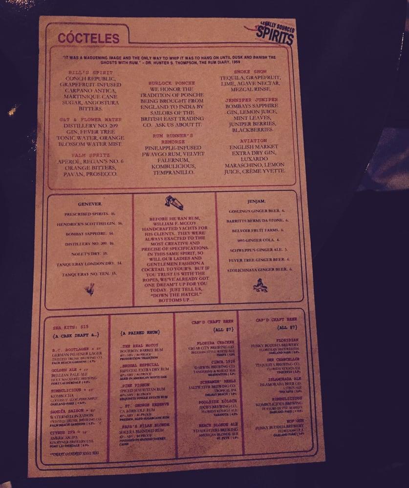 Menu at Burlock Coast restaurant, Fort Lauderdale