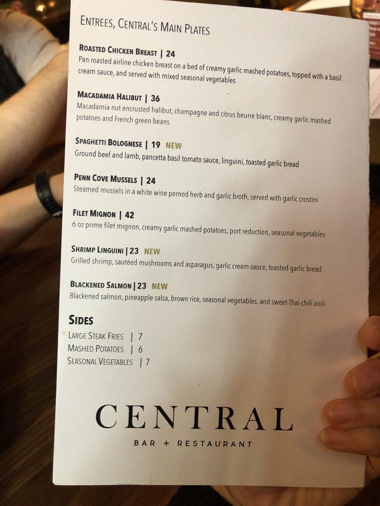 Menu at Central Bar + Restaurant, Bellevue