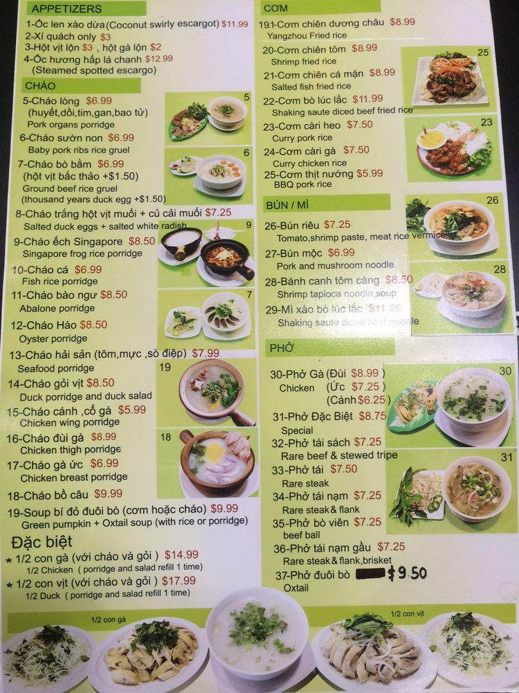 Menu at Cháo Đêm restaurant, Garden Grove
