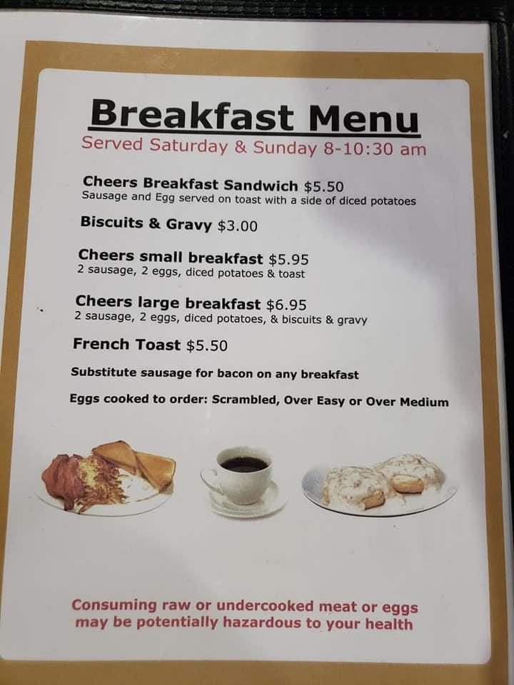 Menu at Cheers Bar & Grill, Manchester
