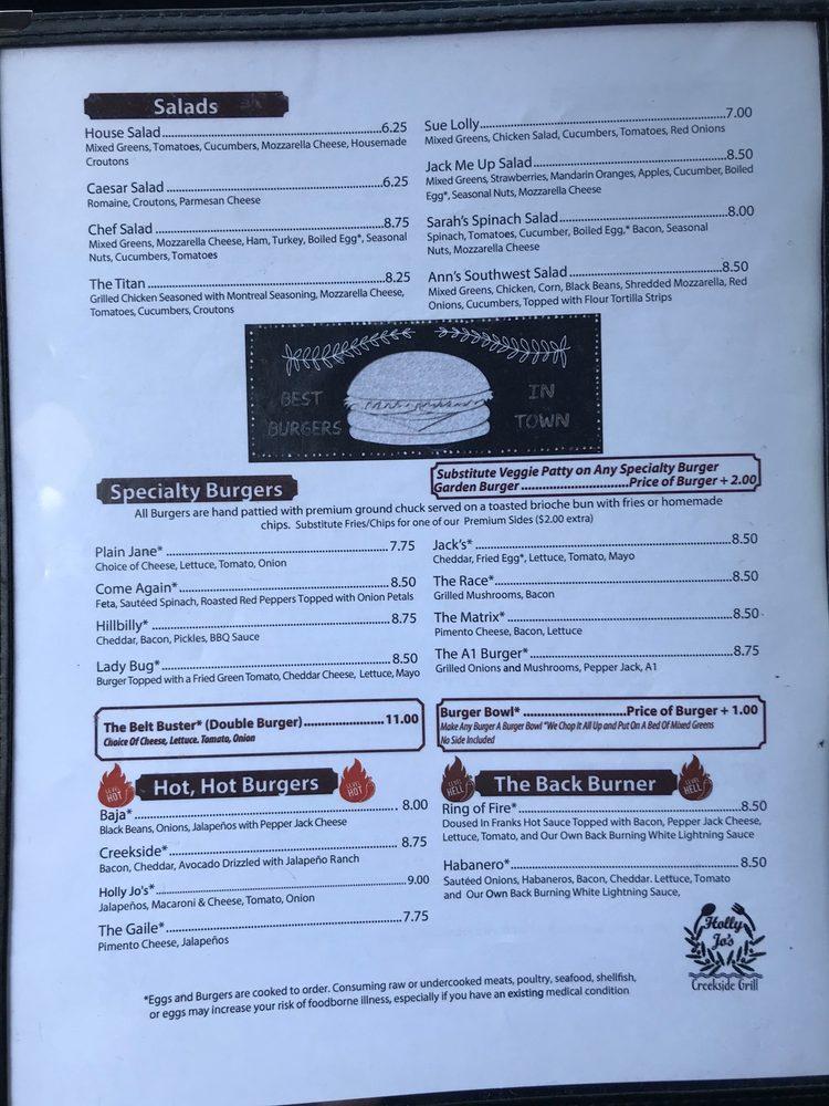 Menu at Holly Jo's Creekside Grill fast food, Boones Mill