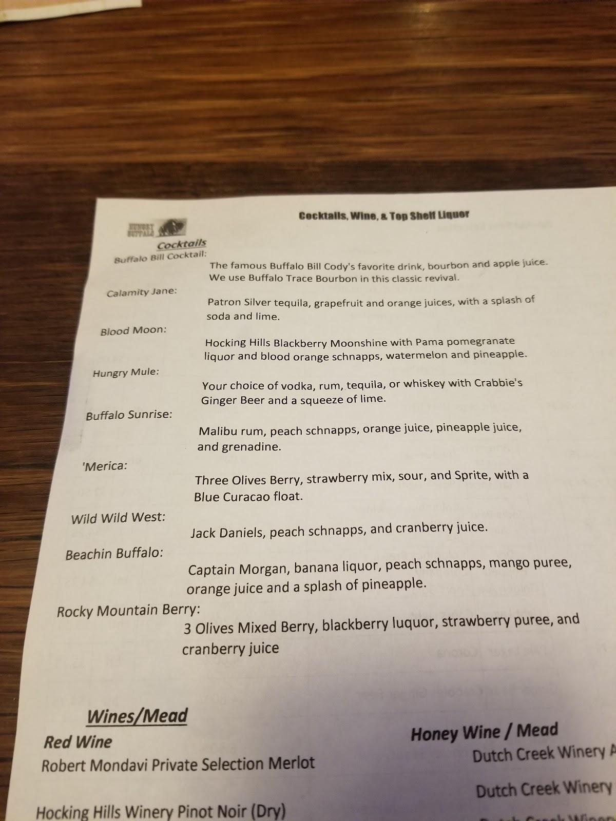Menu at Hungry Buffalo pub & bar, Logan