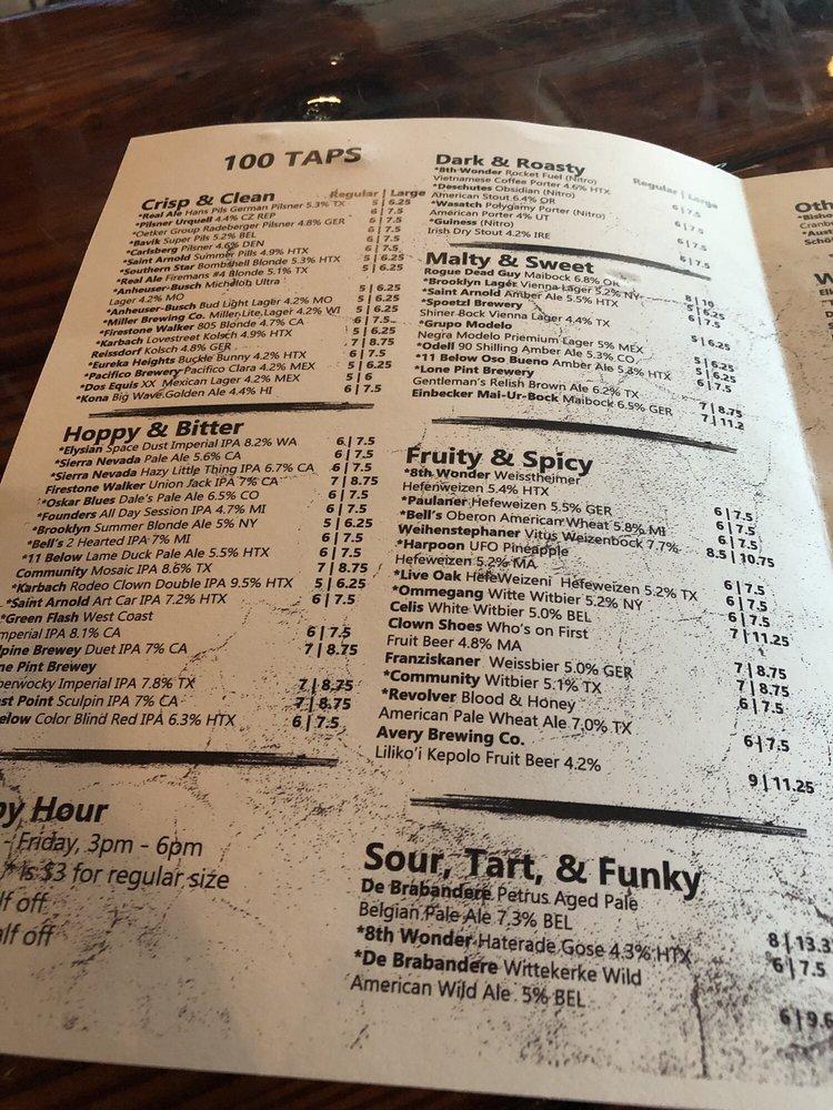 Menu at Pitch 25 pub & bar, Houston, Walker St