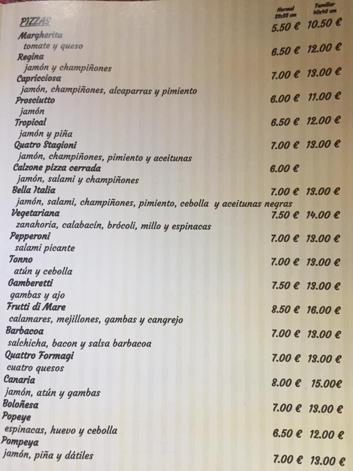 Menu at BELLA ITALIA restaurant, Telde