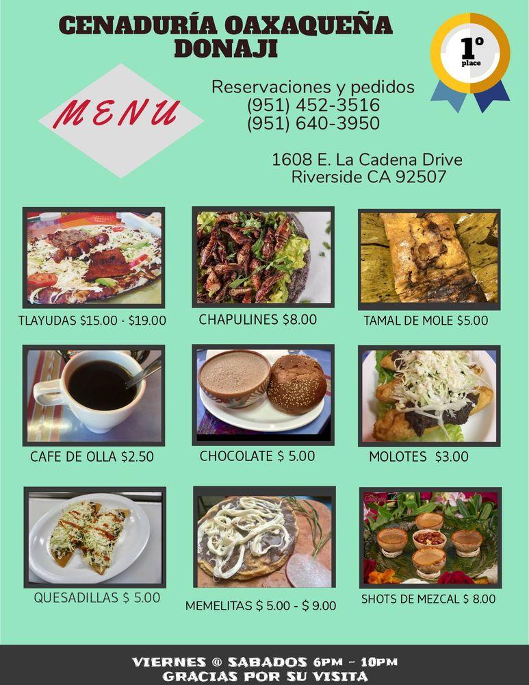 Menu at Cenaduría Oaxaqueña Donaji, Riverside