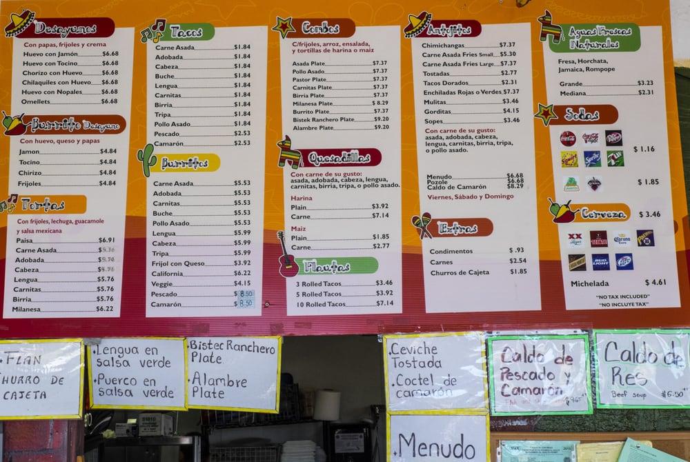 Menu at El Paisa restaurant, San Diego, National Ave