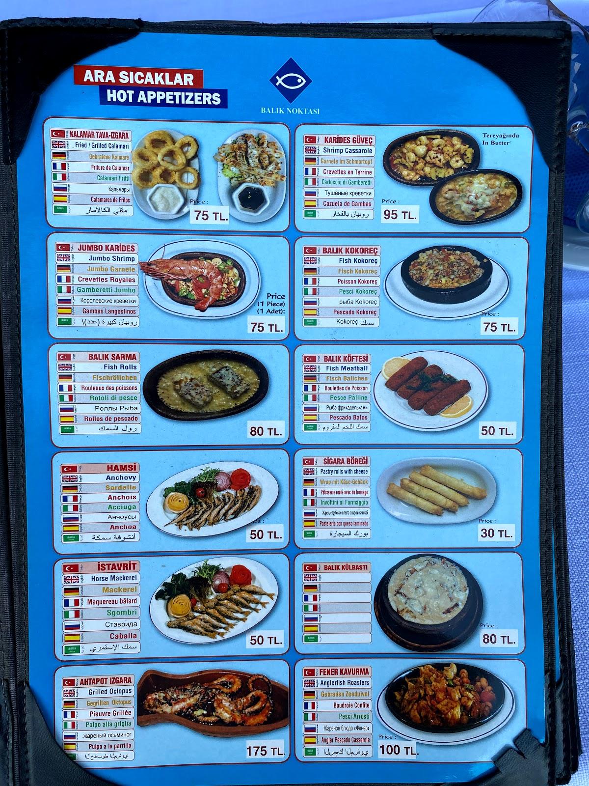 Menu at Fish Point, Istanbul, Galata Köprüsü Altı EB1