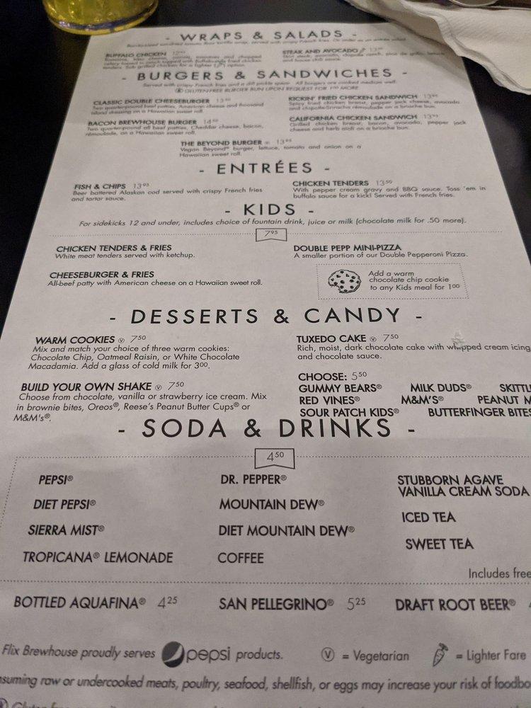 Menu at Flix Brewhouse restaurant, Oklahoma City
