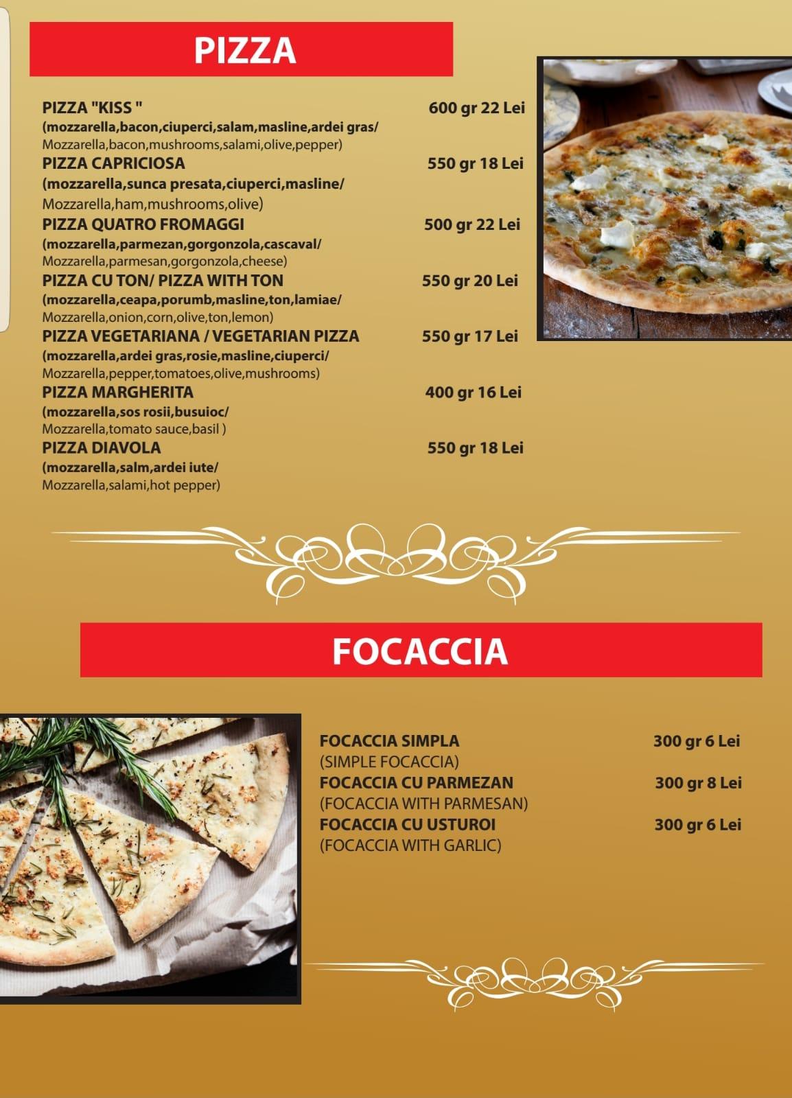 Menu at KISS RESTAURANT, Cornu de Jos