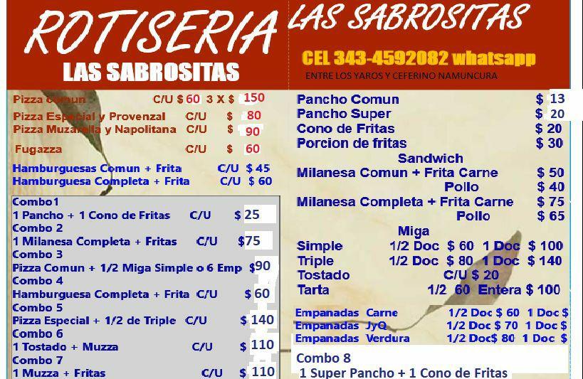 Menu at Las Sabrositas restaurant, Parana