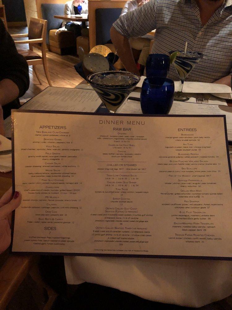 Menu at Ostra Restaurant, San Antonio
