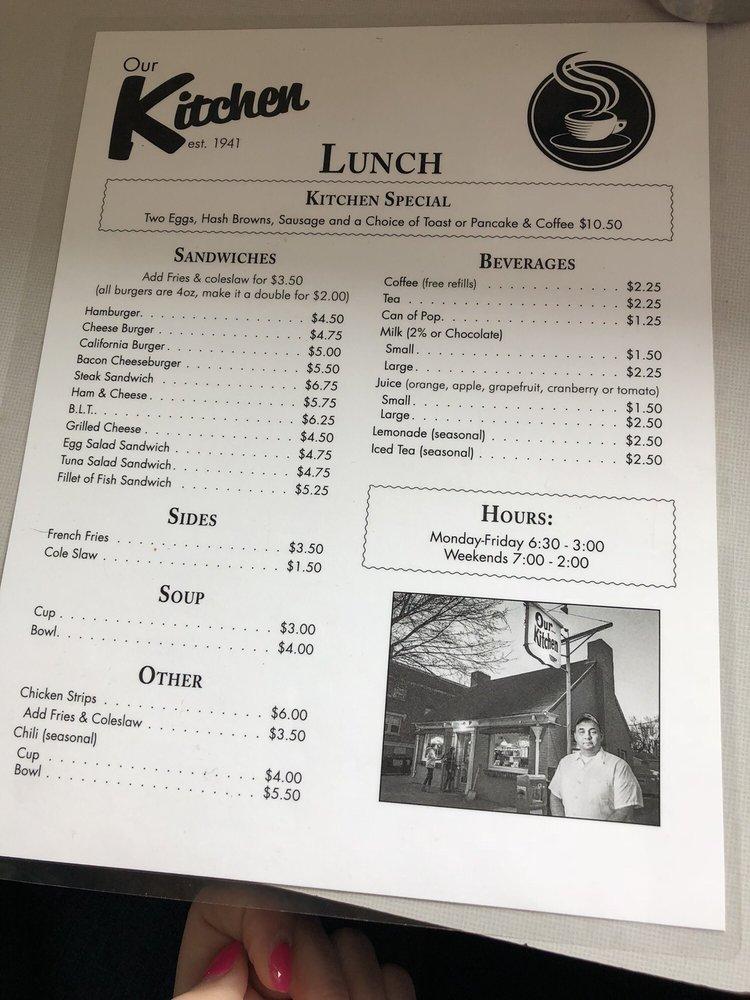 Menu at Our Kitchen restaurant, Minneapolis