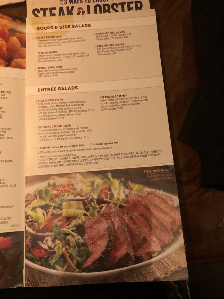 Menu at Outback Steakhouse, West Springfield