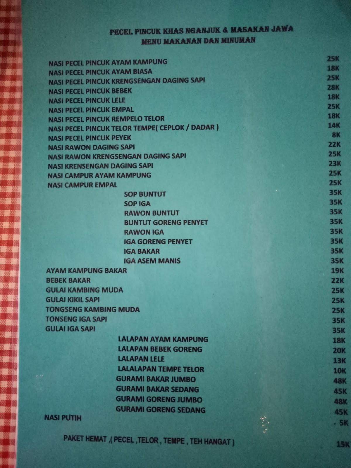 Menu at Pecel Pincuk Khas Nganjuk & Masakan Jawa restaurant, Batu