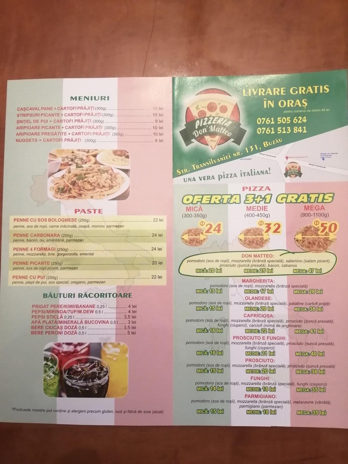Menu at Pizzeria Don Matteo, Buzău