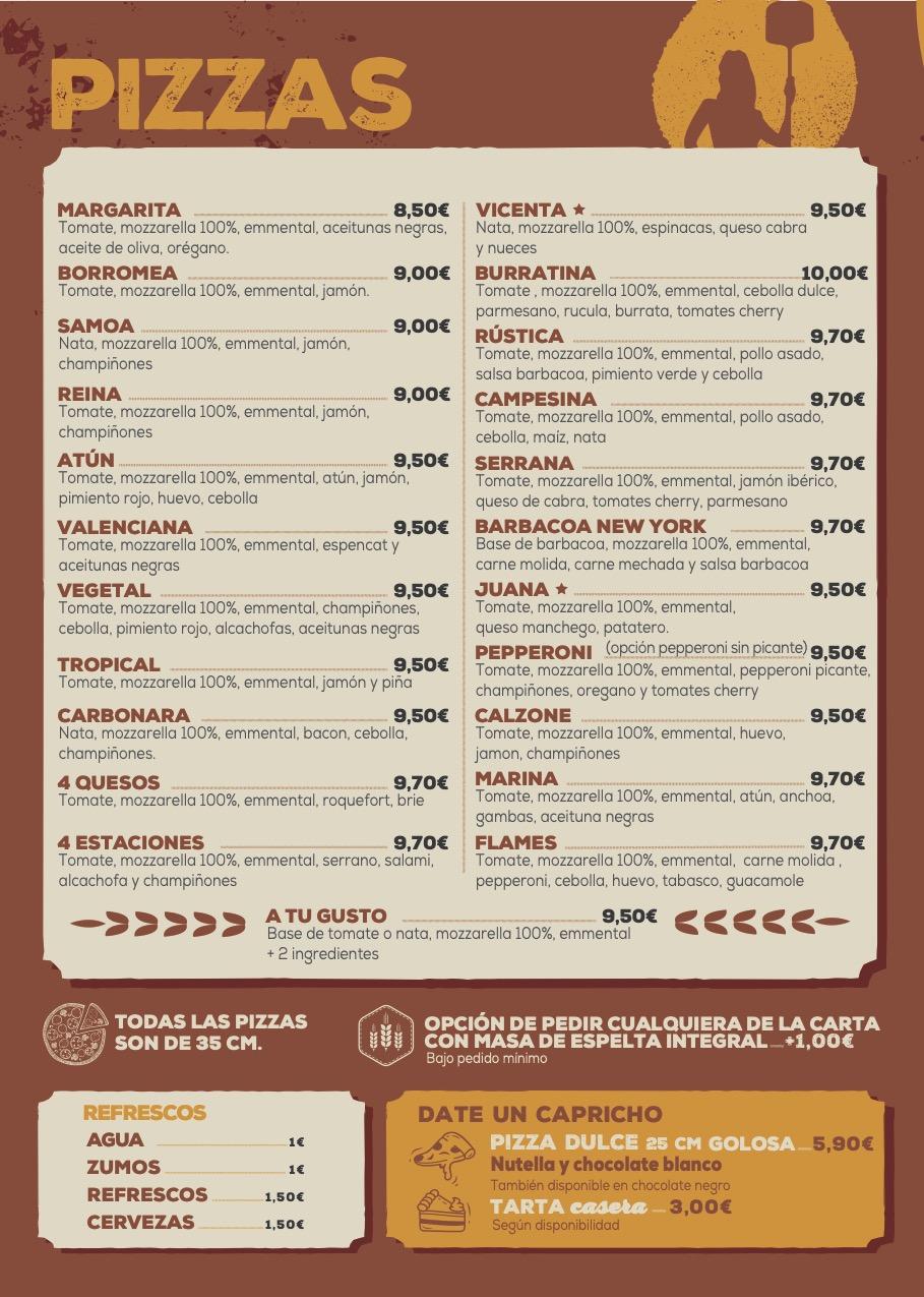 Carta de Pizzería Flames, Miramar