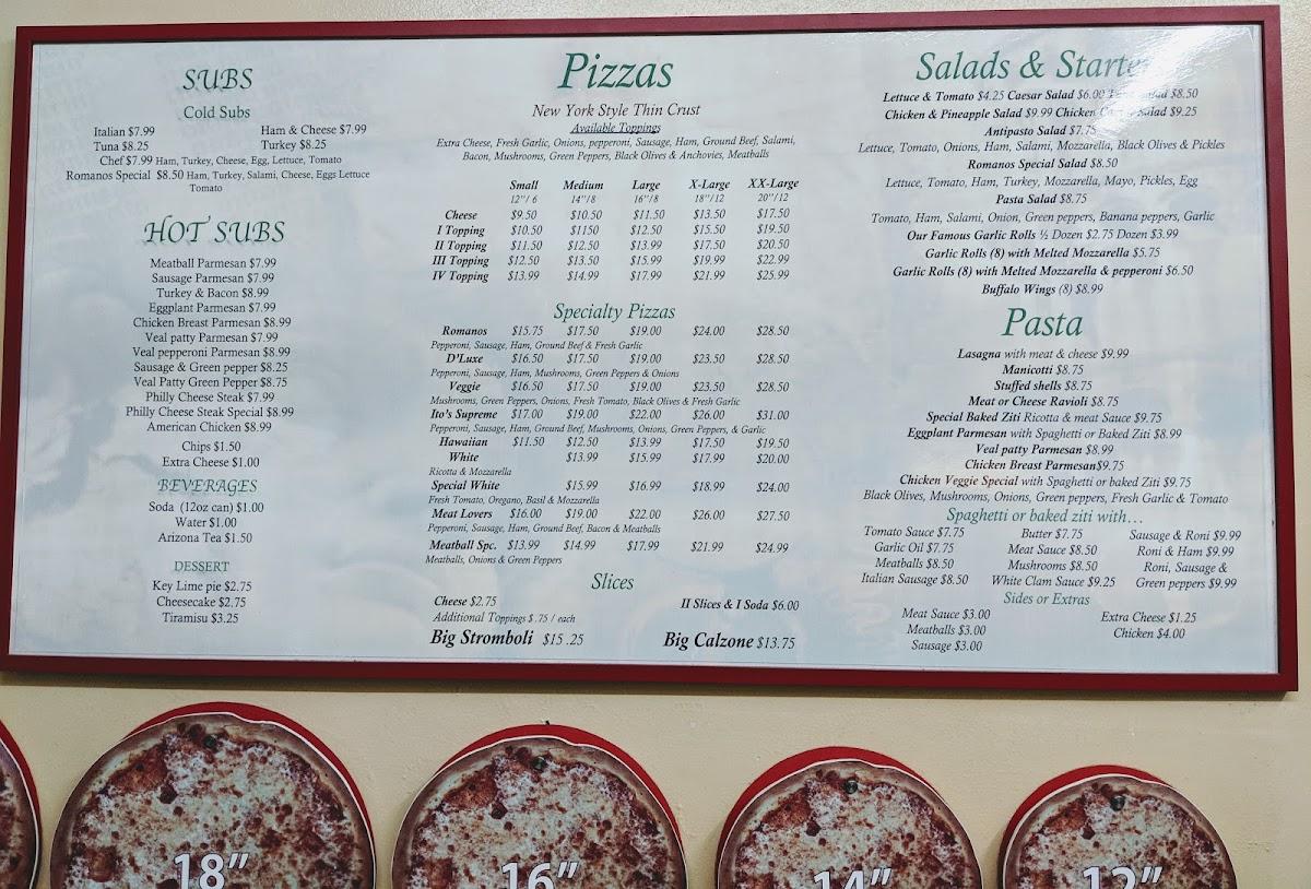 Menu at Romano's Pizza pizzeria, Homestead