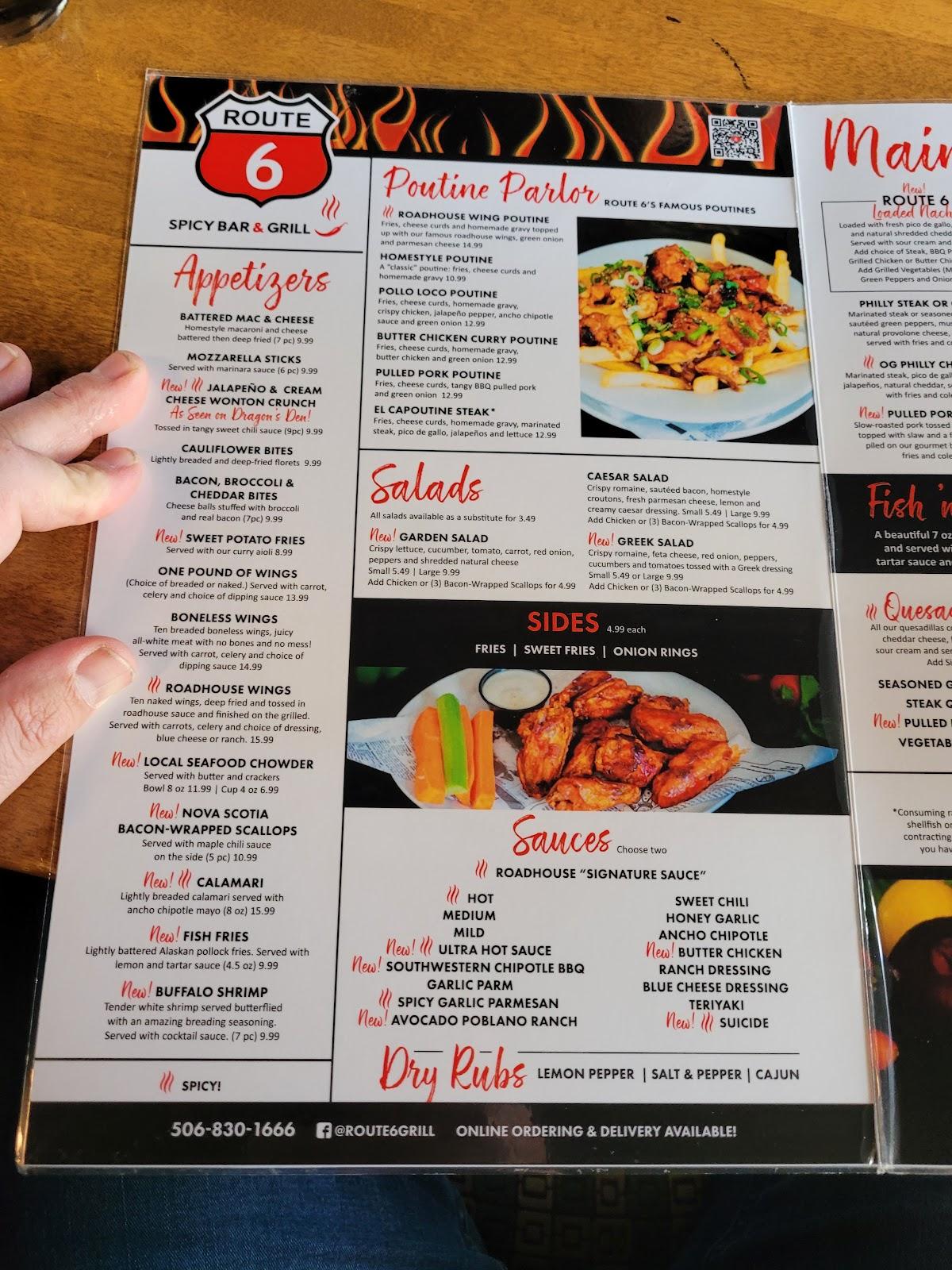 Menu at Route 6 Spicy Bar and Grill, Moncton