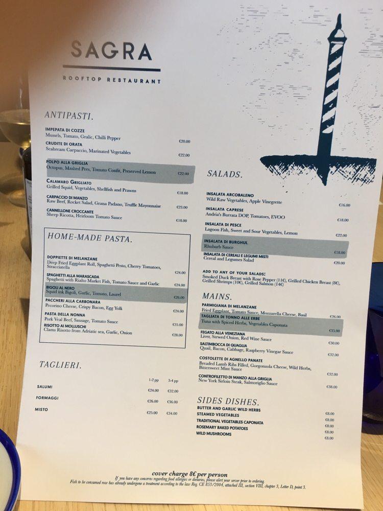 Menu at Sagra Rooftop Restaurant, Venice
