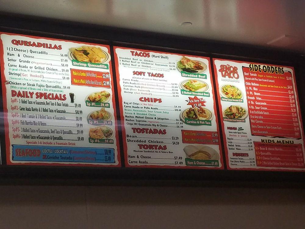 Menu at Señor Taco restaurant, Tempe