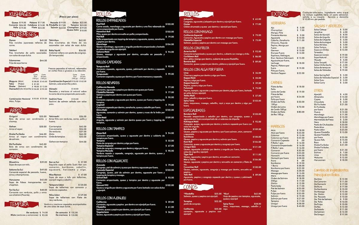 Carta del restaurante Sushi Ken palenque, Cancún