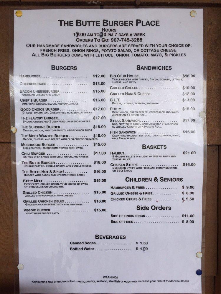Menu at The Butte Burger Place restaurant, Butte